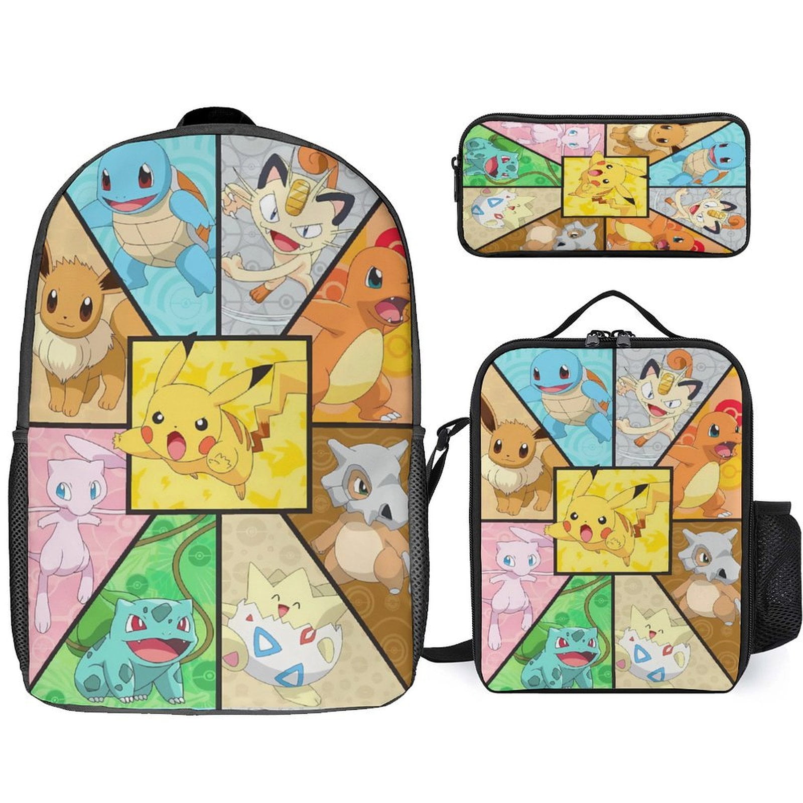 3 Pieces Po'ke-mon Backpack with Insulated Lunch Bag and Pencil Case ...