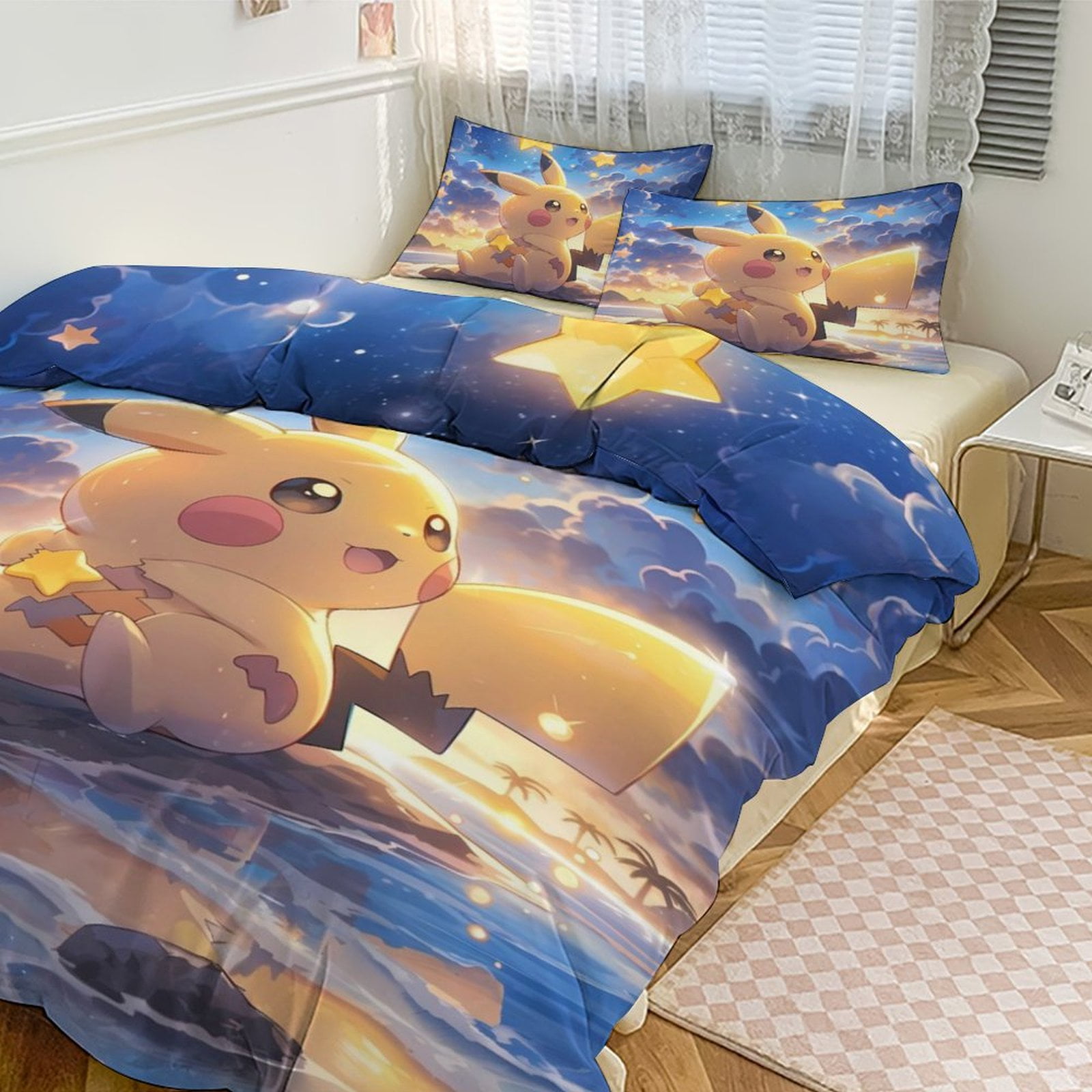 3-Pieces Pokemon Pikachu Quilt Cartoon Bedding Sets with 1 Quilt Cover ...