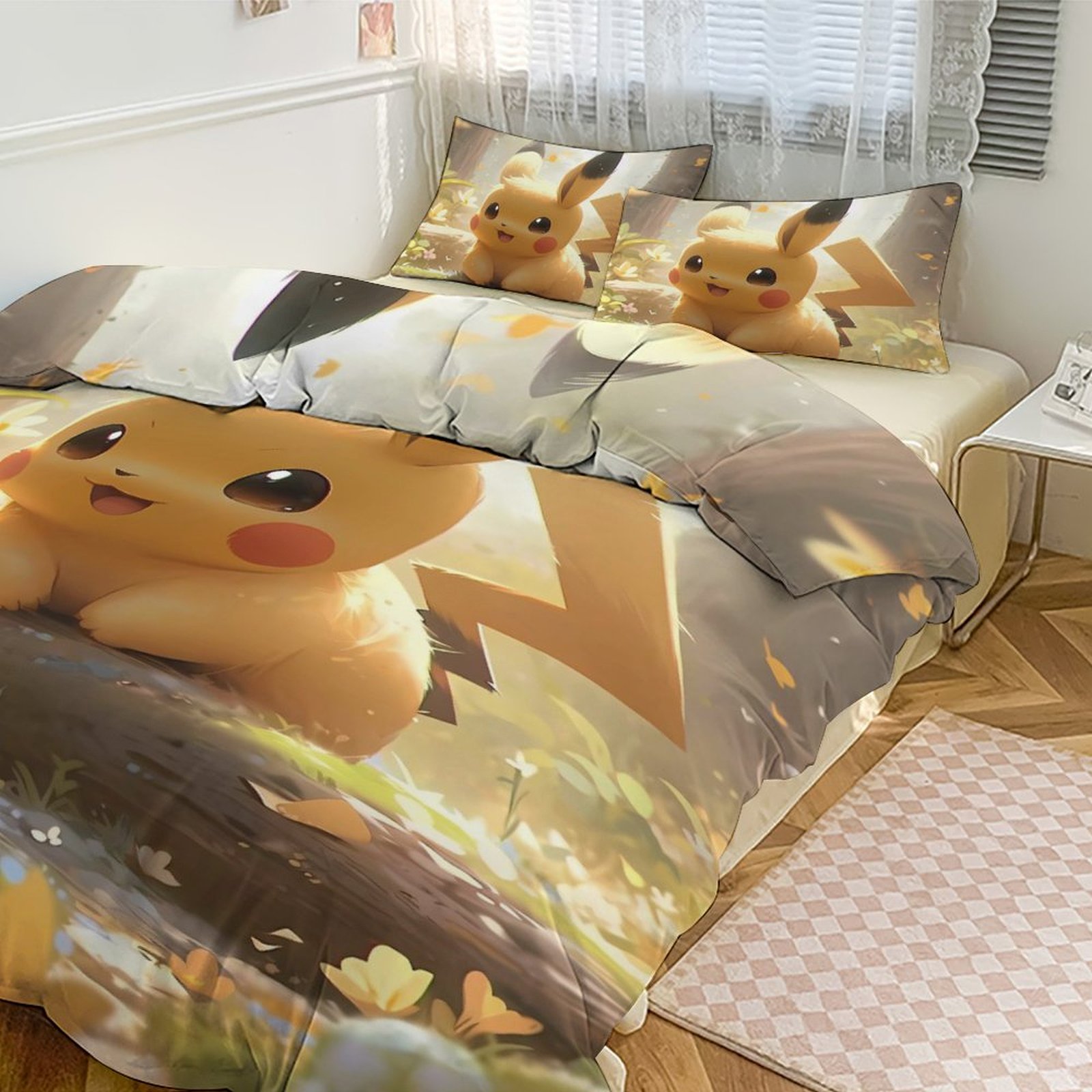 3-Pieces Pokemon Pikachu Quilt Cartoon Bedding Sets with 1 Quilt Cover ...
