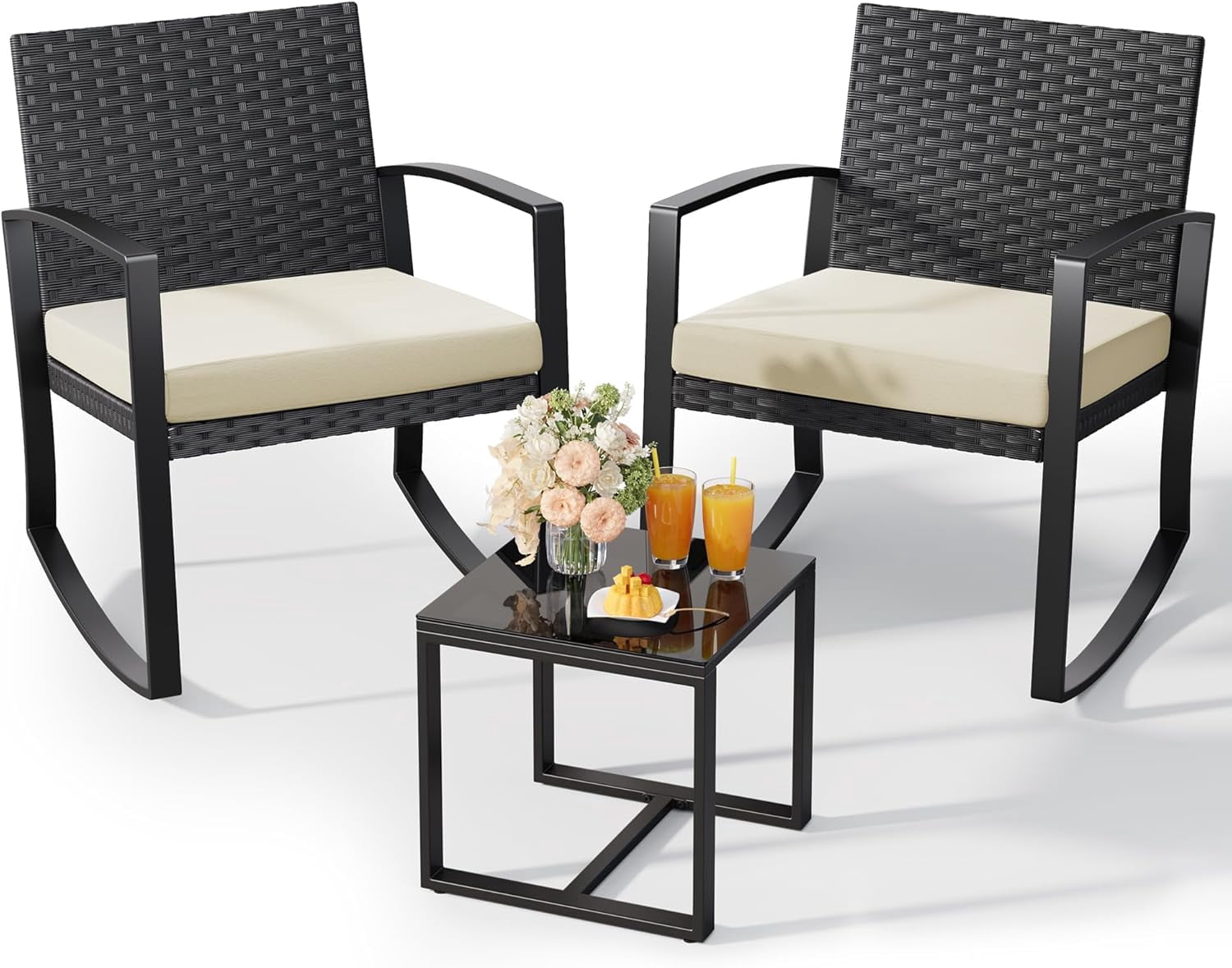3 Pieces Porch Furniture Set Patio Rocking Bistro Set Outdoor Patio ...