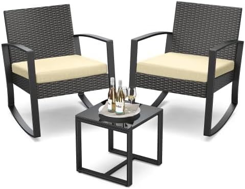 3 Pieces Porch Furniture Set Patio Rocking Bistro Set Outdoor Patio ...