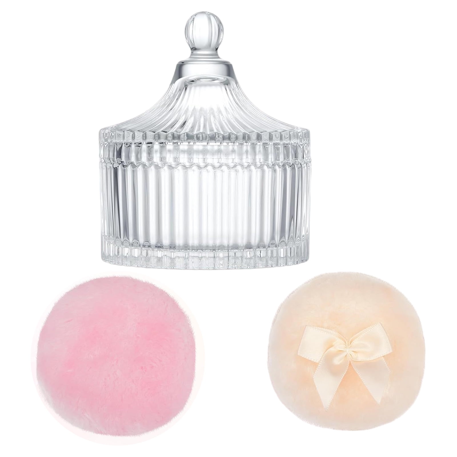3 Pieces Practical Body Powders Puff Collection with Spacious Glass ...