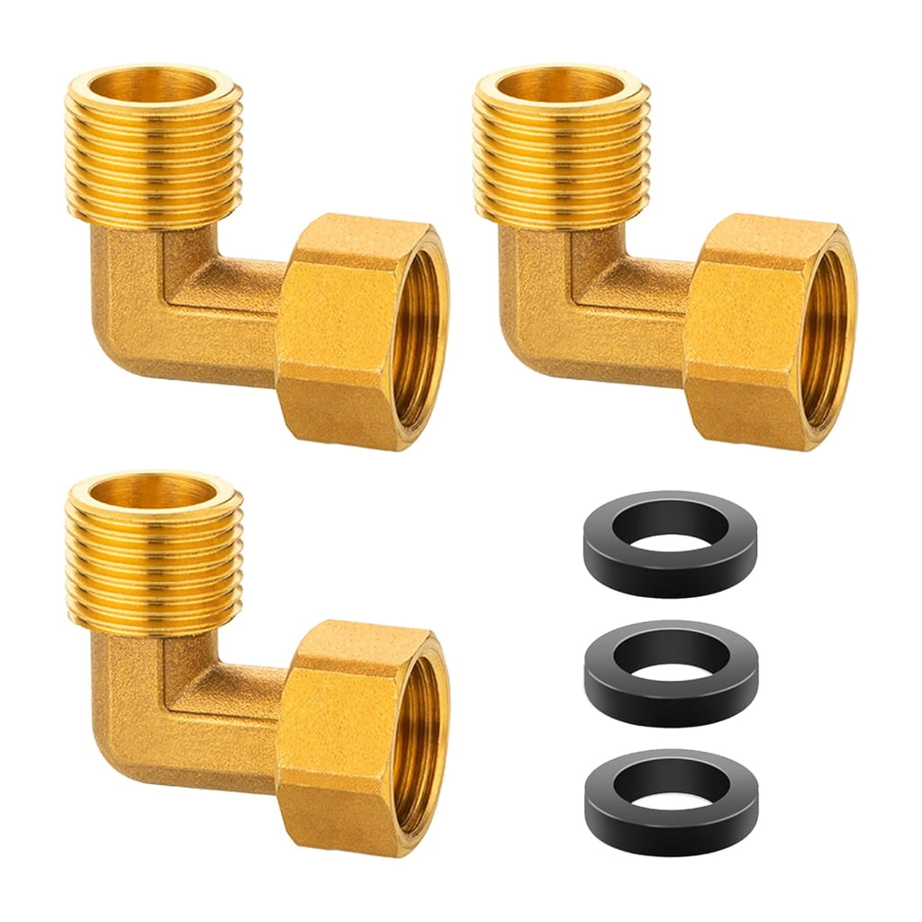 3 Pieces Practical Sturdy Brass Movable Screw Connection 1/2Inch Male to Female Thread 90 Degree ...