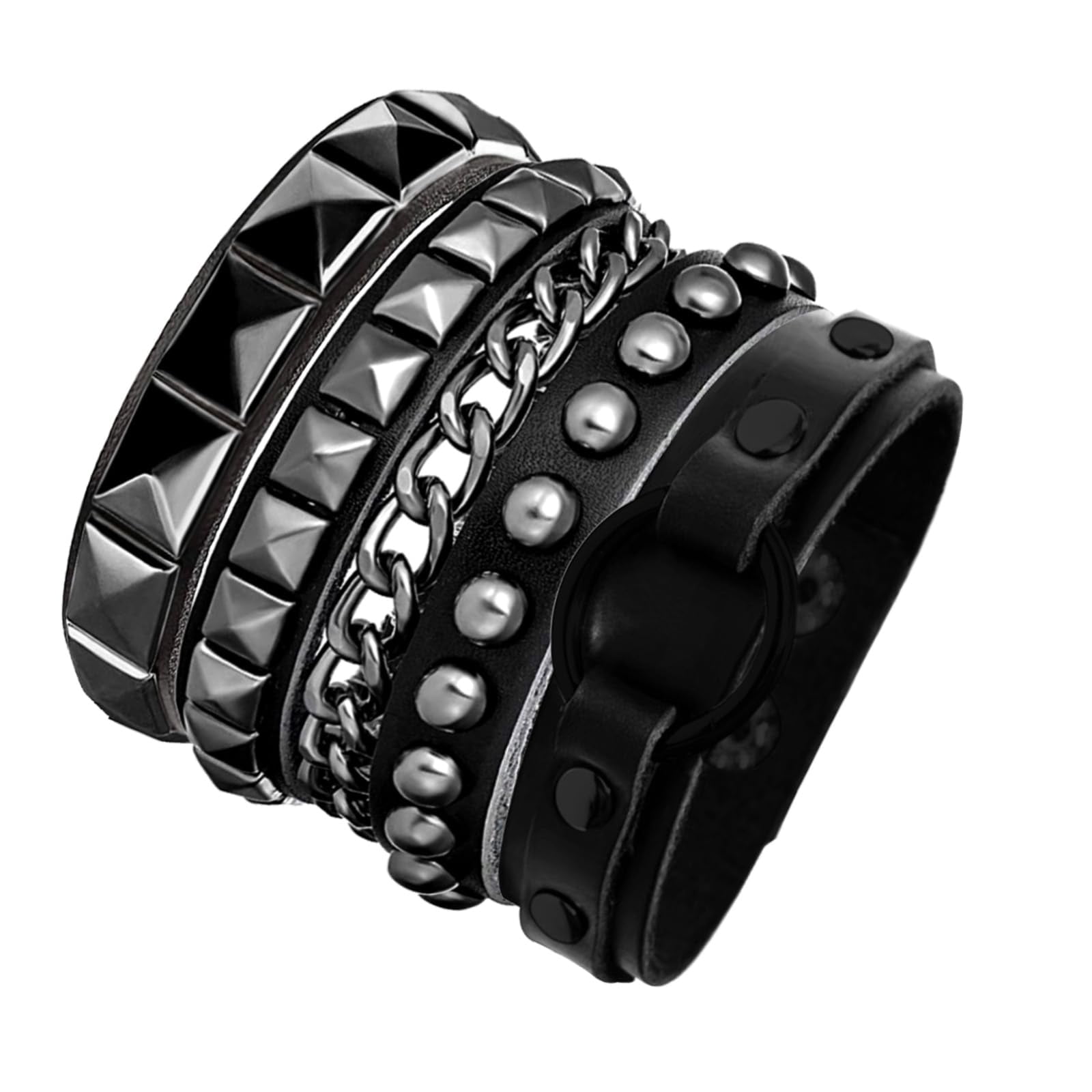 3 Pieces Punk Rock Leather Studded Bracelets for Women Pop 80s 90s Emo ...