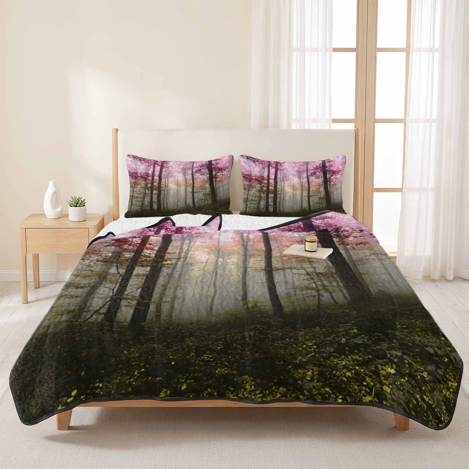 3 Pieces Queen Quilt Set,Fall Thanksgiving Purple Maple Tree Soft ...