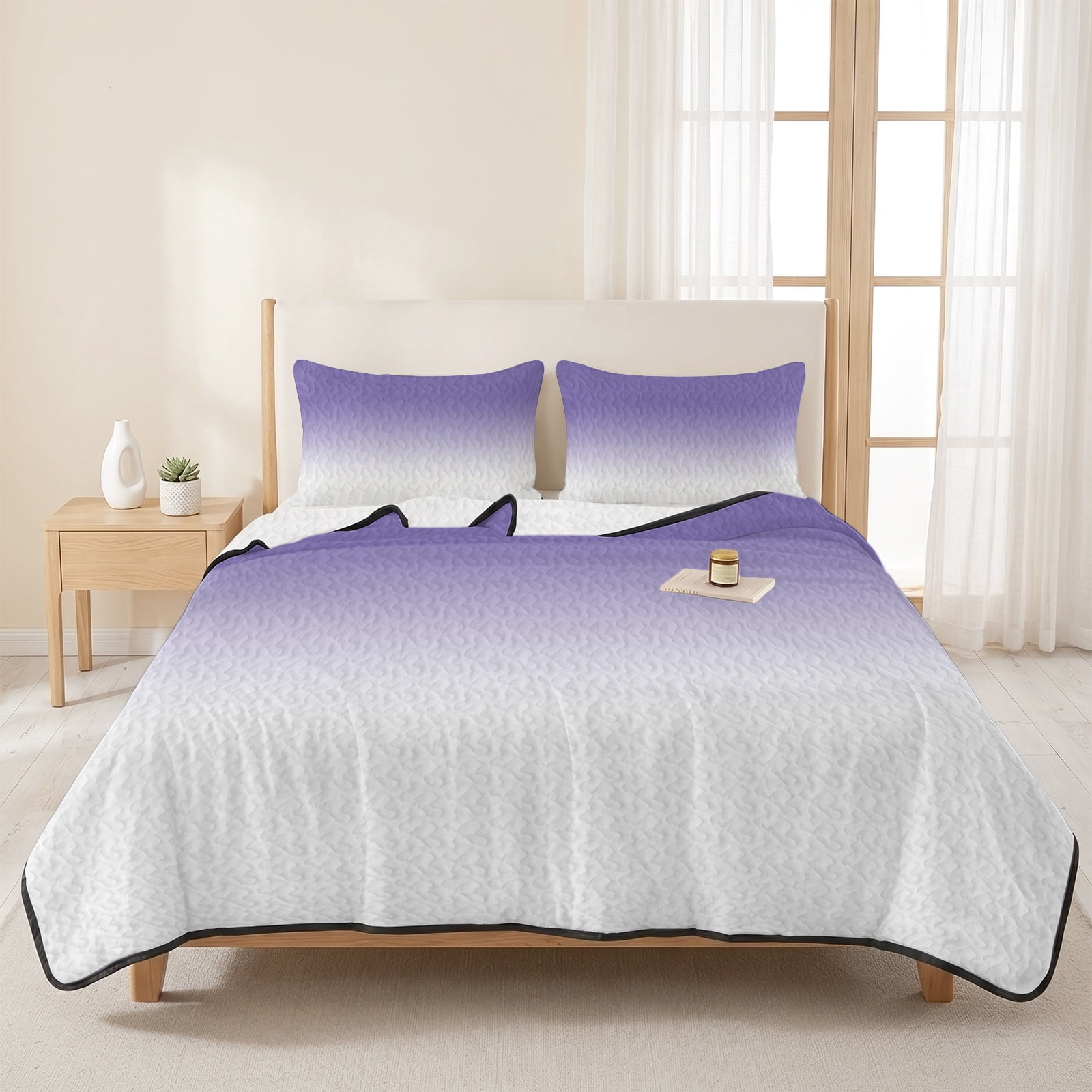 3 Pieces Queen Quilt Set,Gradient Ombre Soft Bedding Sets with 1 Quilt ...