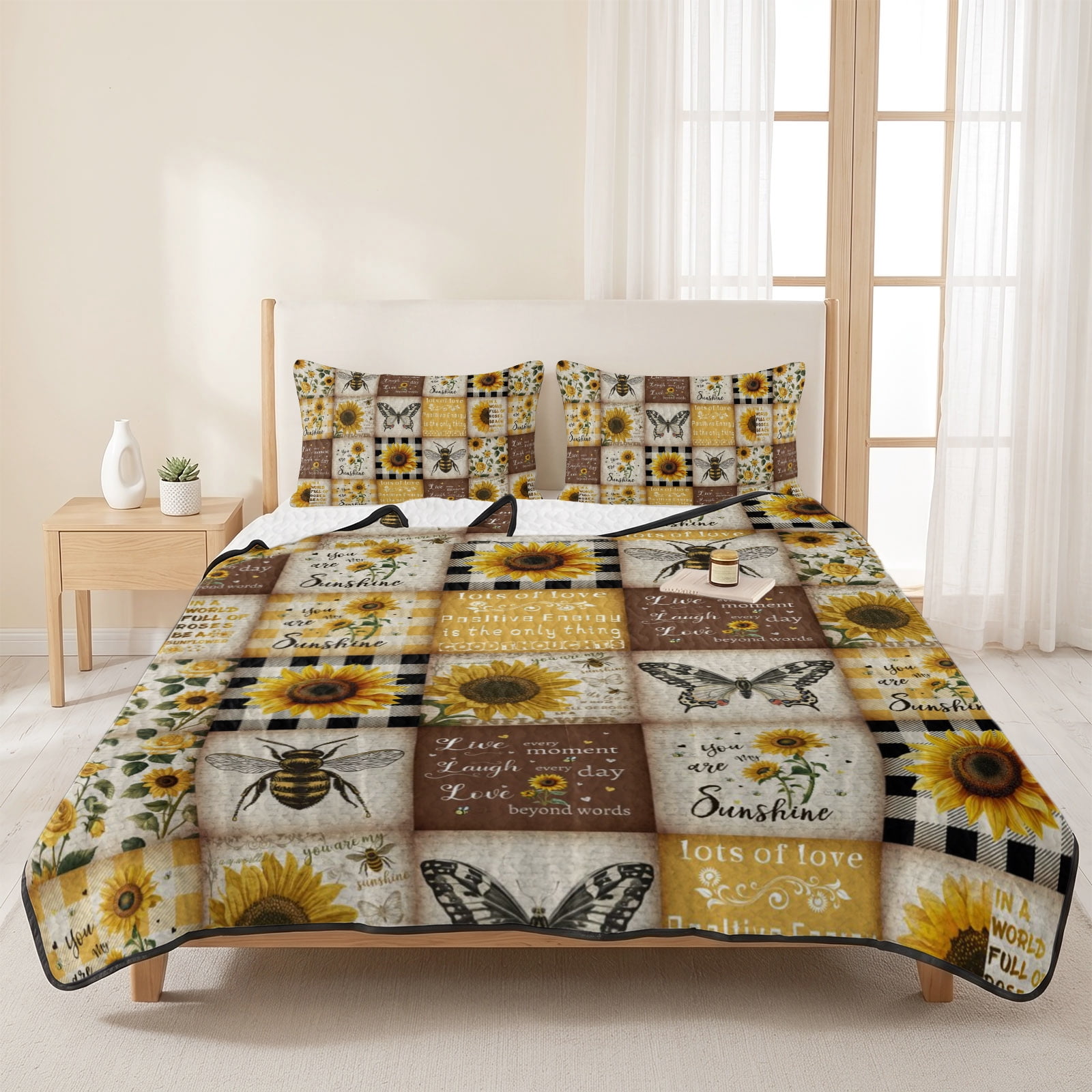 3 Pieces Queen Quilt Set,Retro Country Pastoral Plaid Soft Bedding Sets ...