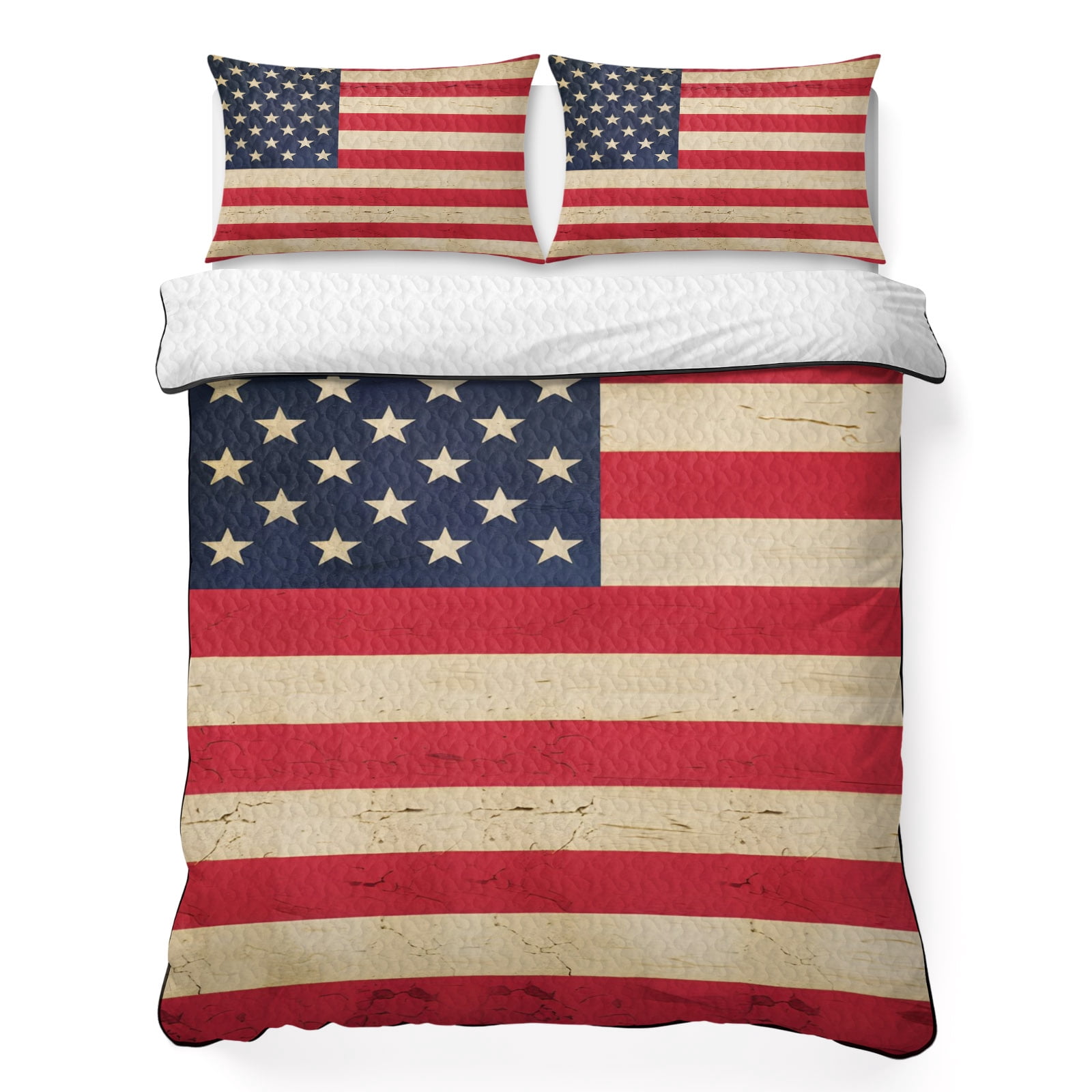3 Pieces Queen Quilt Set,Vintage American Flag Soft Bedding Sets with 1 ...