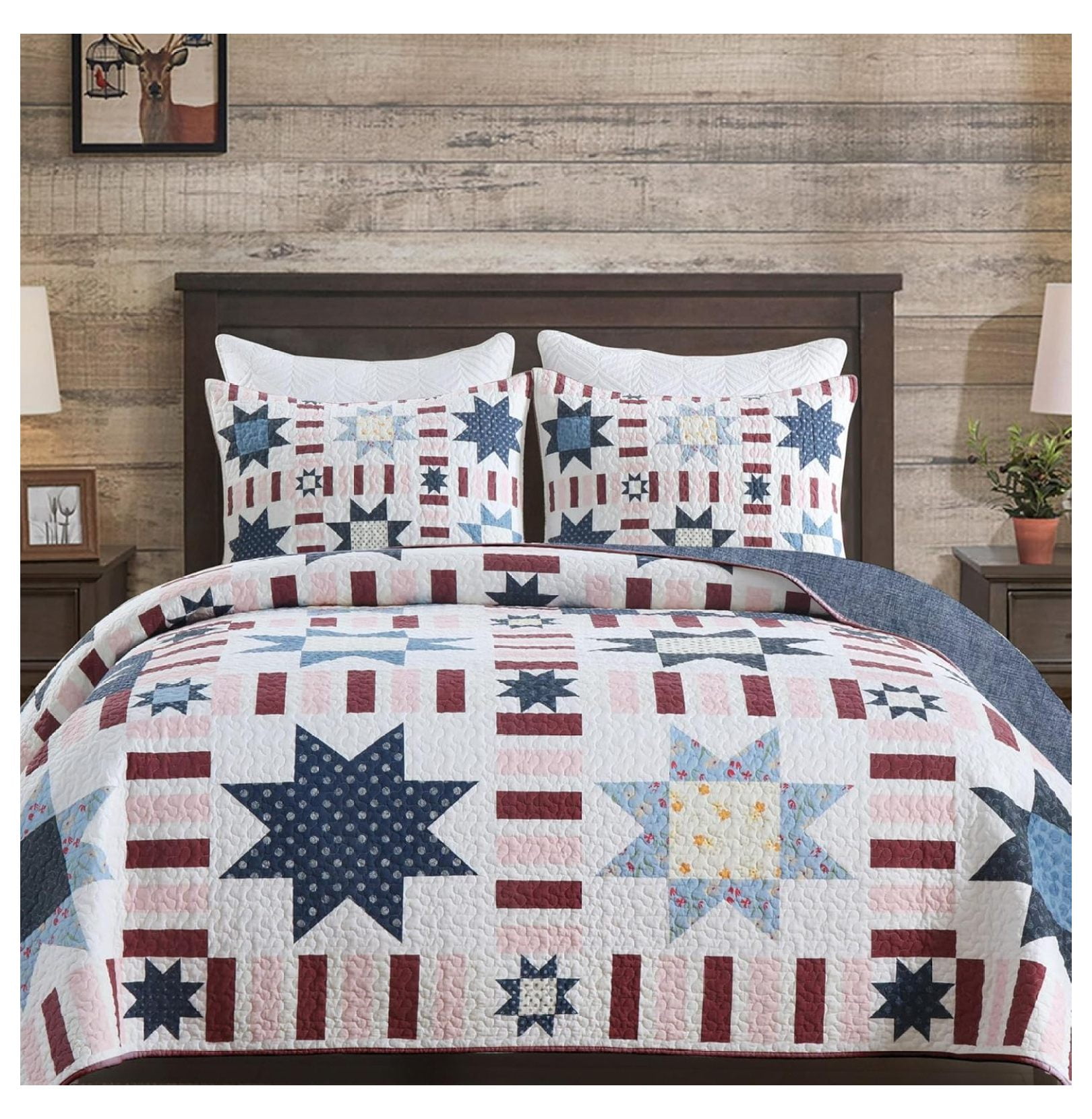 3 Pieces Quilt Set Soft Star Rectangle Pattern Bedspread Set - Walmart.com