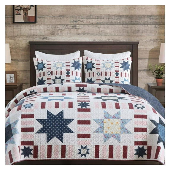 3 Pieces Quilt Set Soft Star Rectangle Pattern Bedspread Set - Walmart.com