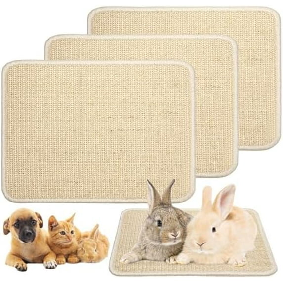 3 Pieces Rabbit Scratcher Mat, Natural Sisal Cat Bunny Floor Scratching ...