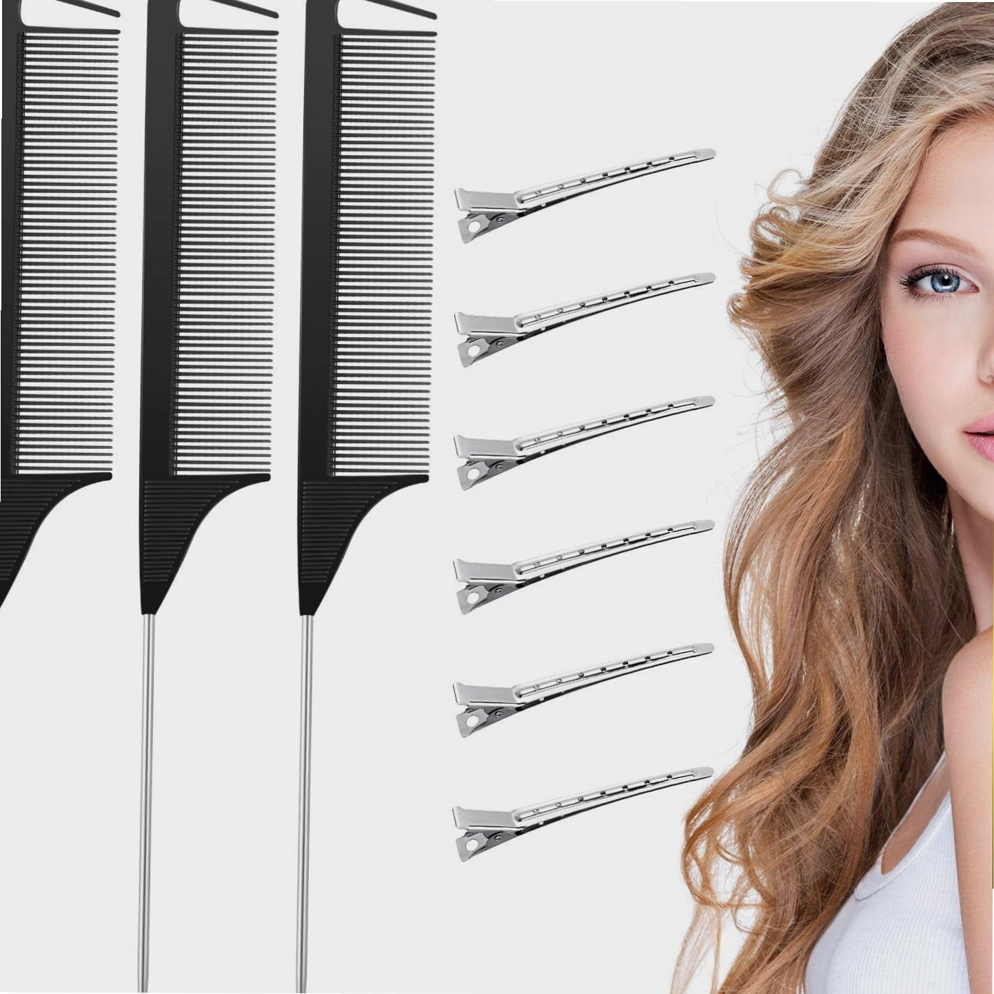 3 Pieces Rat Tail Hair Comb Pintail Comb Carbon Fiber Teasing Comb ...