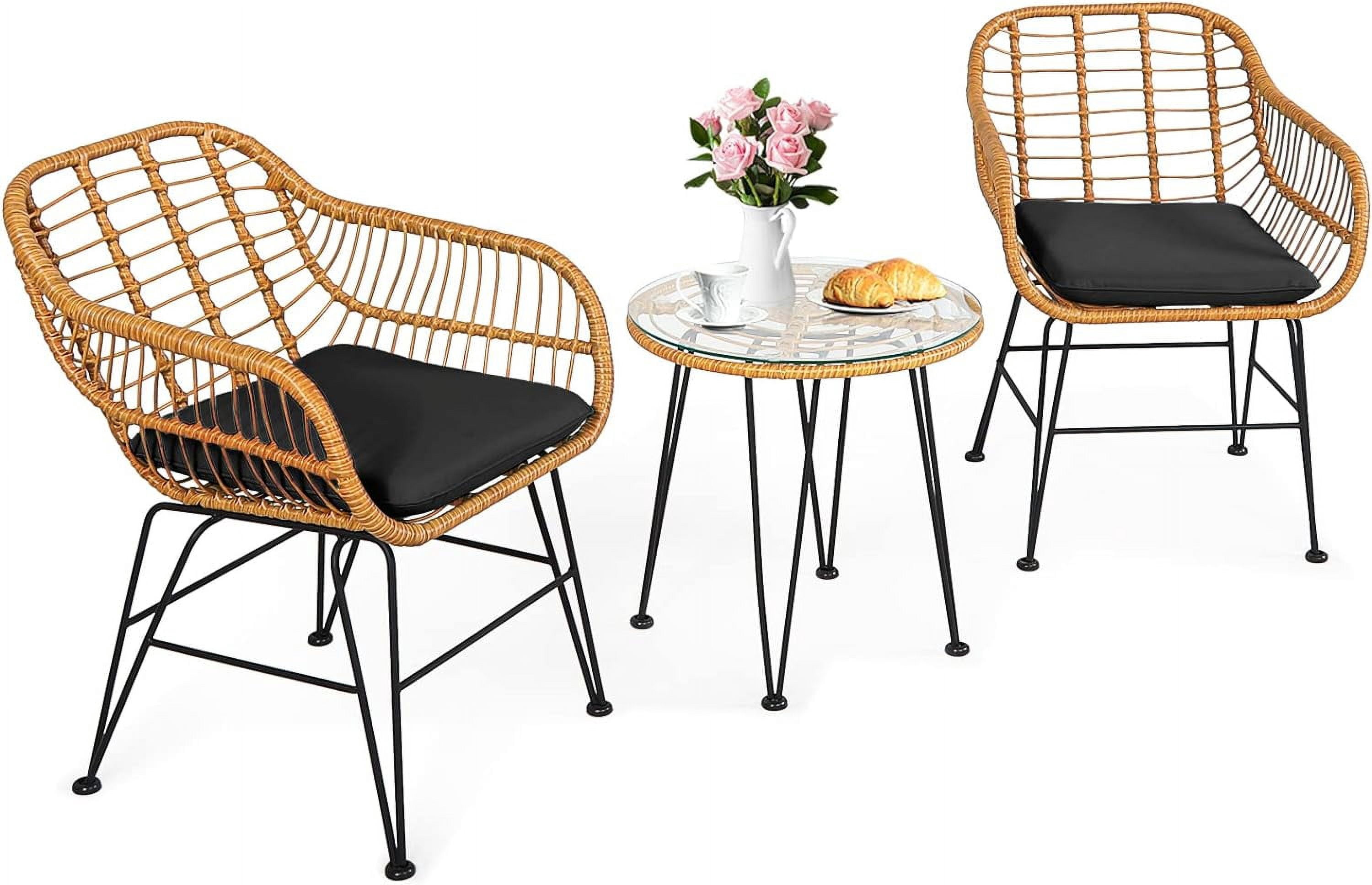 3 Pieces Rattan Bistro Set with Steel Frame Round Coffee Table, Soft ...