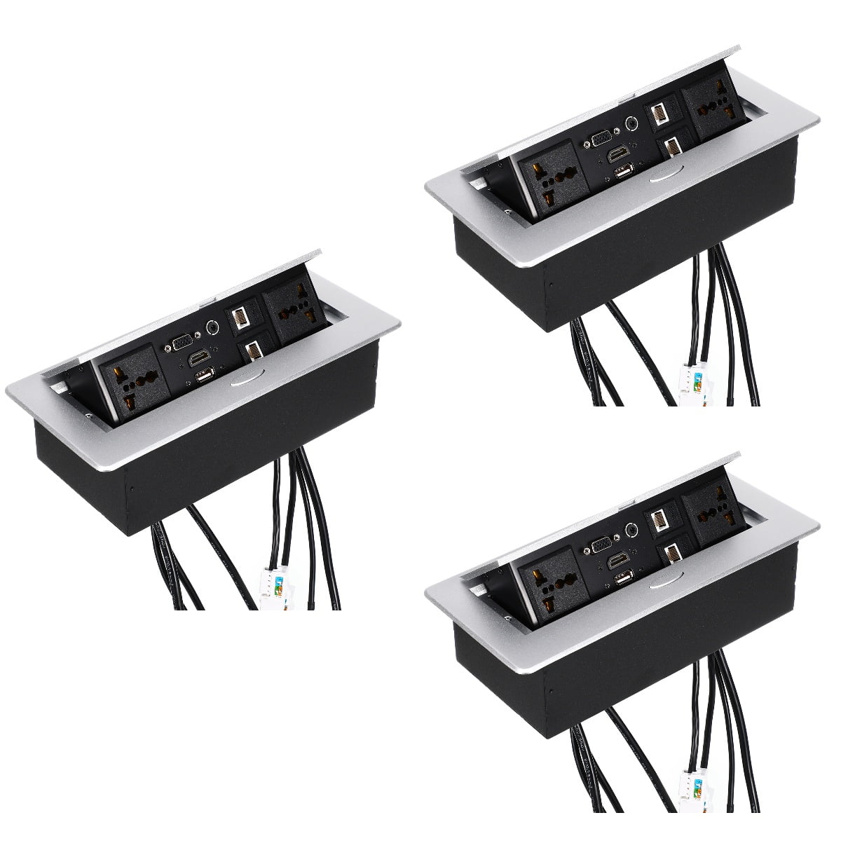 3 Pieces Recessed Power Socket Desk Strip Silver Multimedia Outlet ...