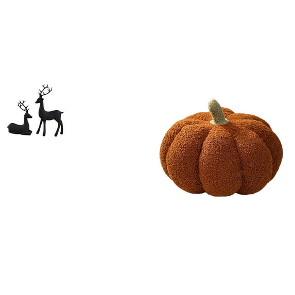 3 Pieces Reindeer Statue Pumpkin Pillow Ornament Plush Resin Set for ...