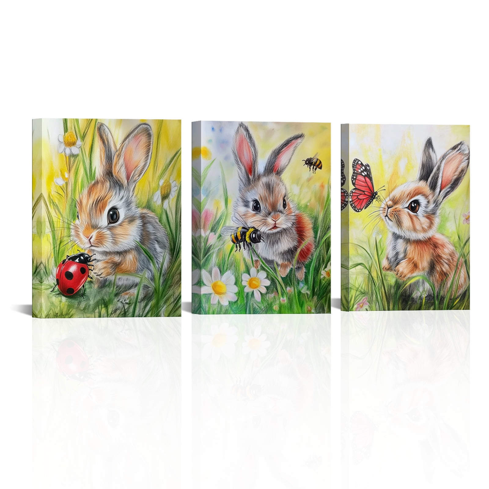 3 Pieces Retro Vintage Rabbit Paint Canvas Wall Art Painting for Kids ...