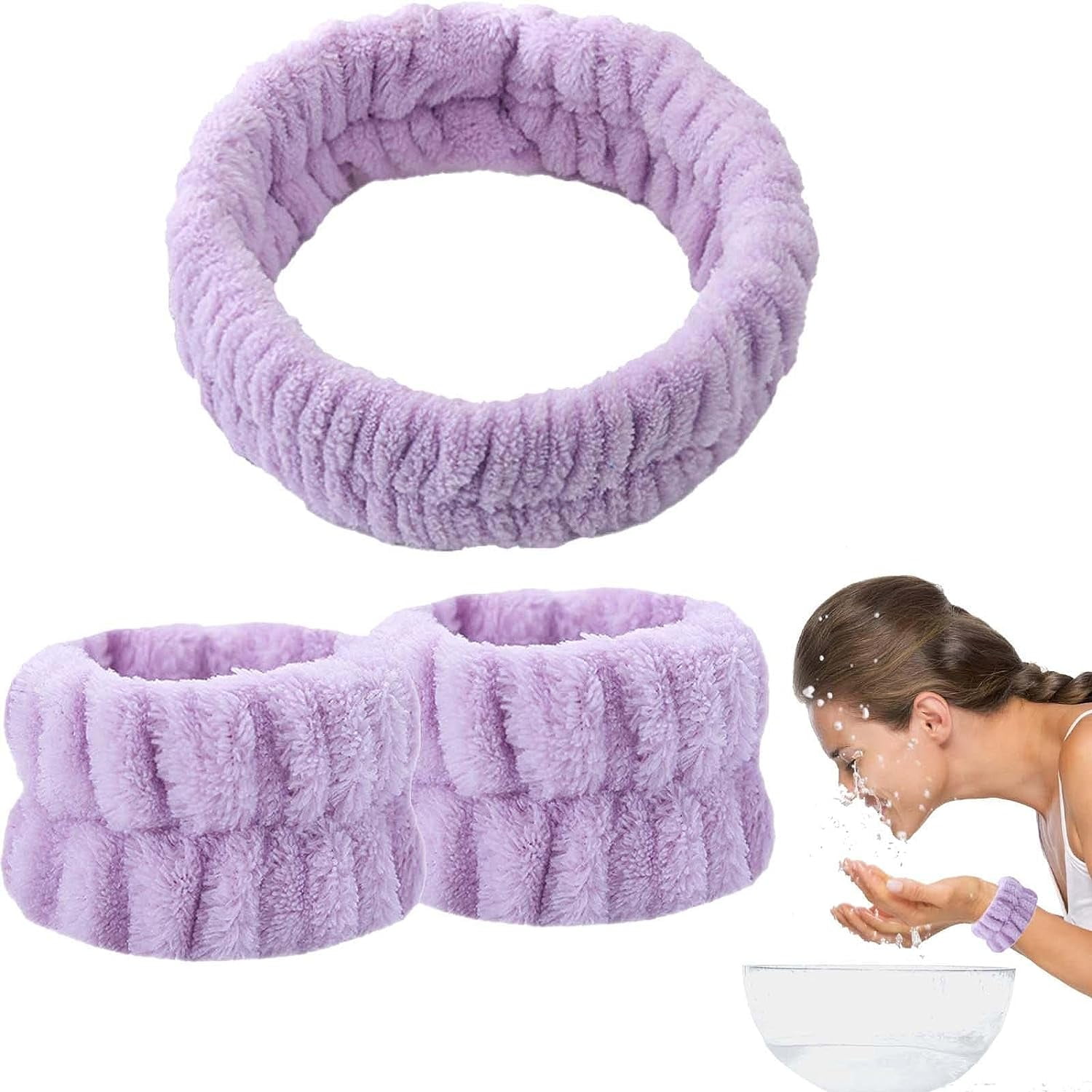 3 Pieces Reusable Spa Headband Wrist Washband Face Wash Set, Include 1 ...