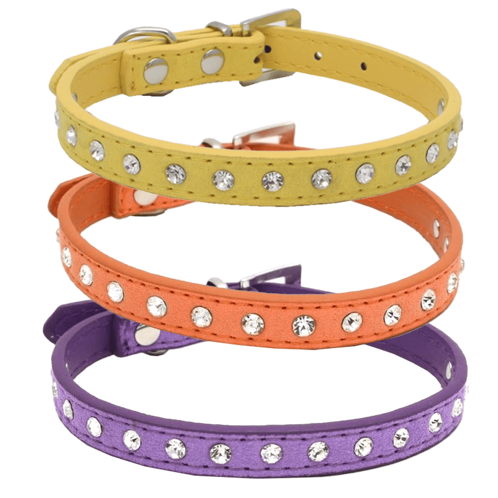 3 Pieces Rhinestones Dog Collars Crystal Diamonds Studded PU Leather ...