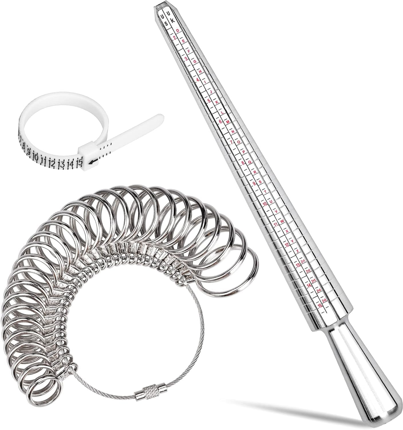 3 Pieces Ring Sizer Measuring Tools Aluminum Ring Mandrel Sizer Gauge ...