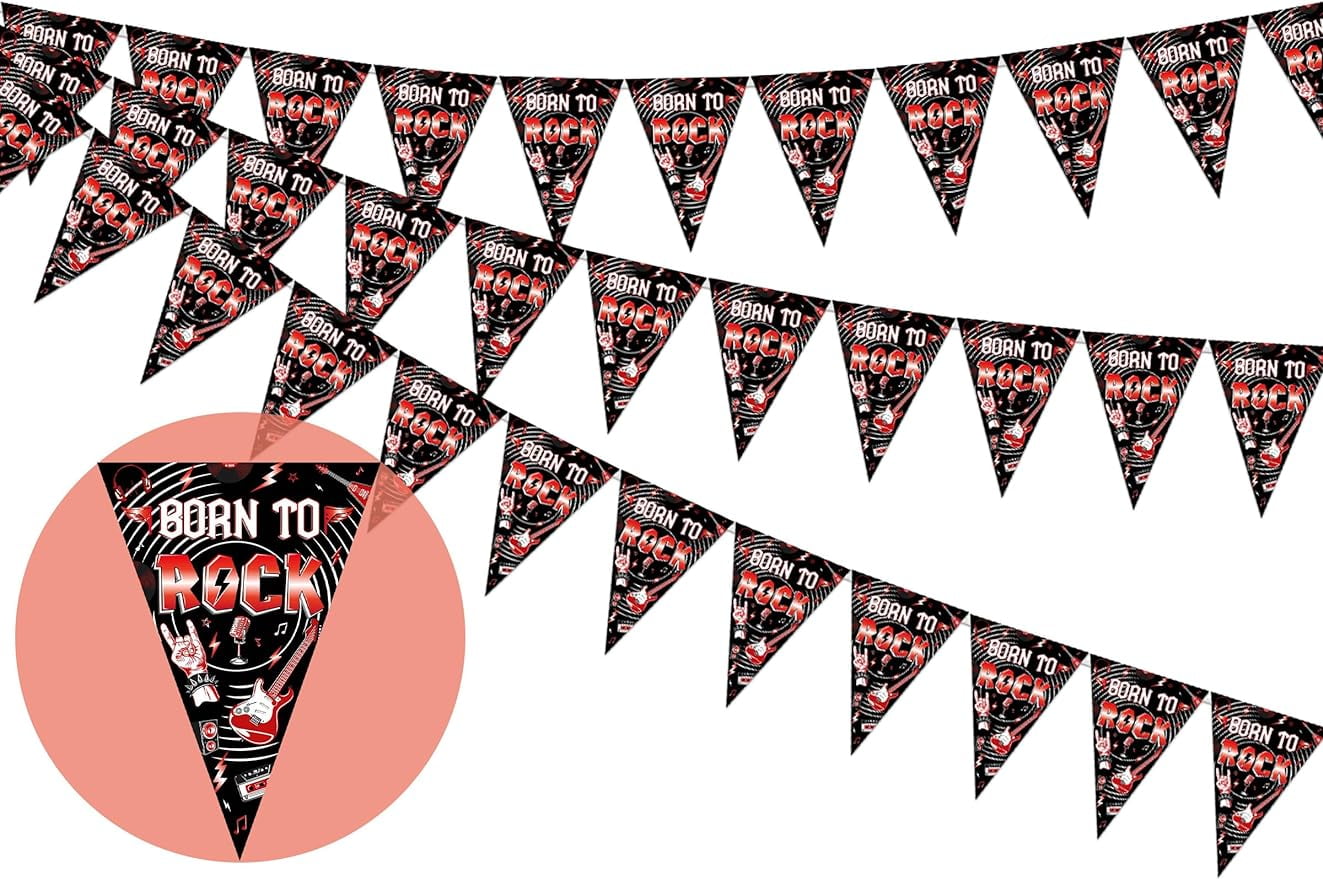 3 Pieces Rock and Roll Pennant Banners, Red and Black Born to Rock ...