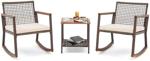 3 Pieces Rocking Bistro Set, Outdoor Conversation Bistro Chairs and ...