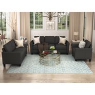 3-Piece Modern Linen Upholstered Sofa Set with Loveseat and Armchair ...