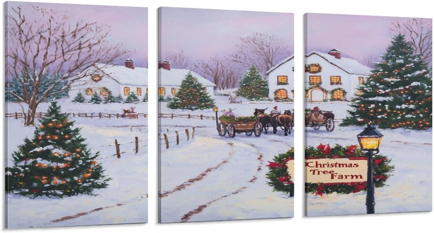 3-Pieces Set Christmas Tree Farm Country Winter Scene Poster Wall Art ...