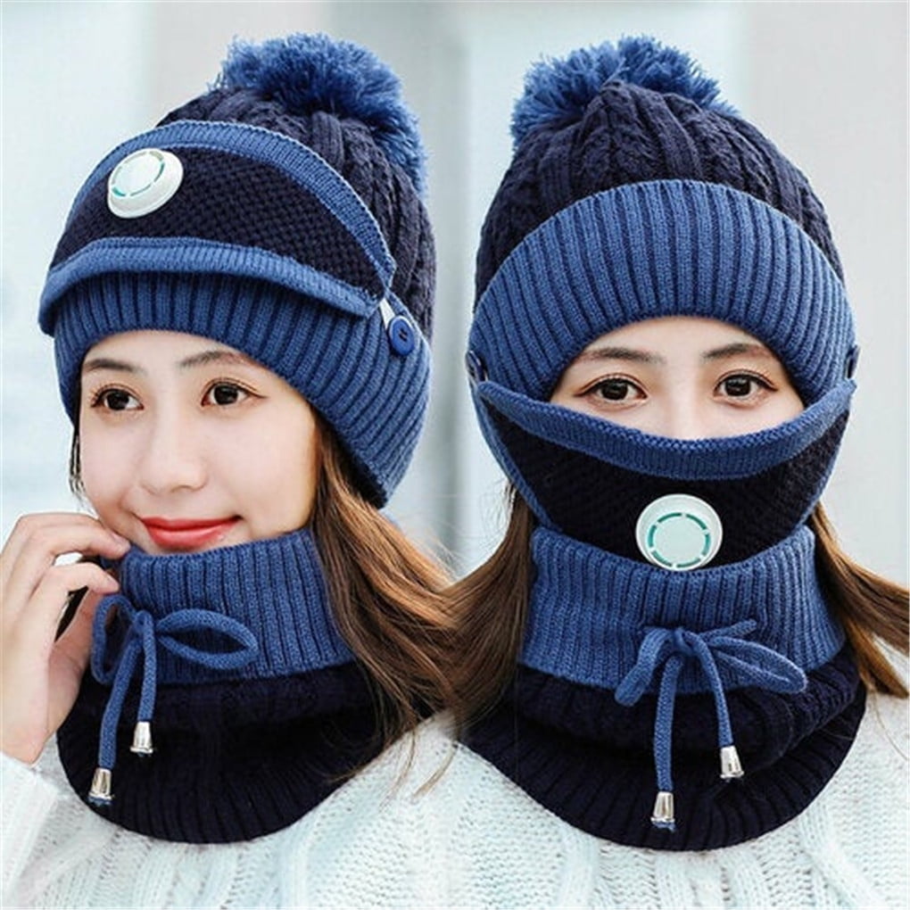 3 Pieces Set Women\'s Knitted Hat Scarf Caps Neck Warmer Winter Hat For ...