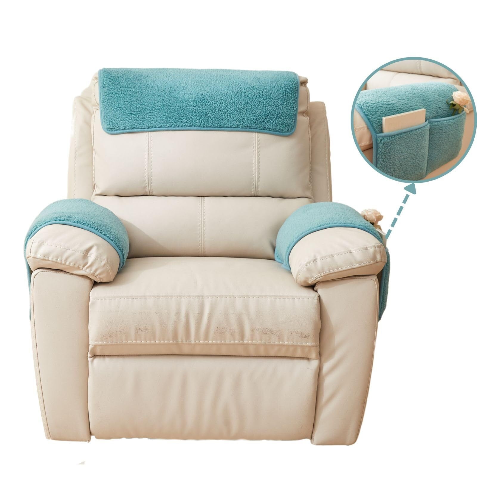 3 Pieces Sherpa Fleece Sofa Armrest Cover for Recliner Chair with ...