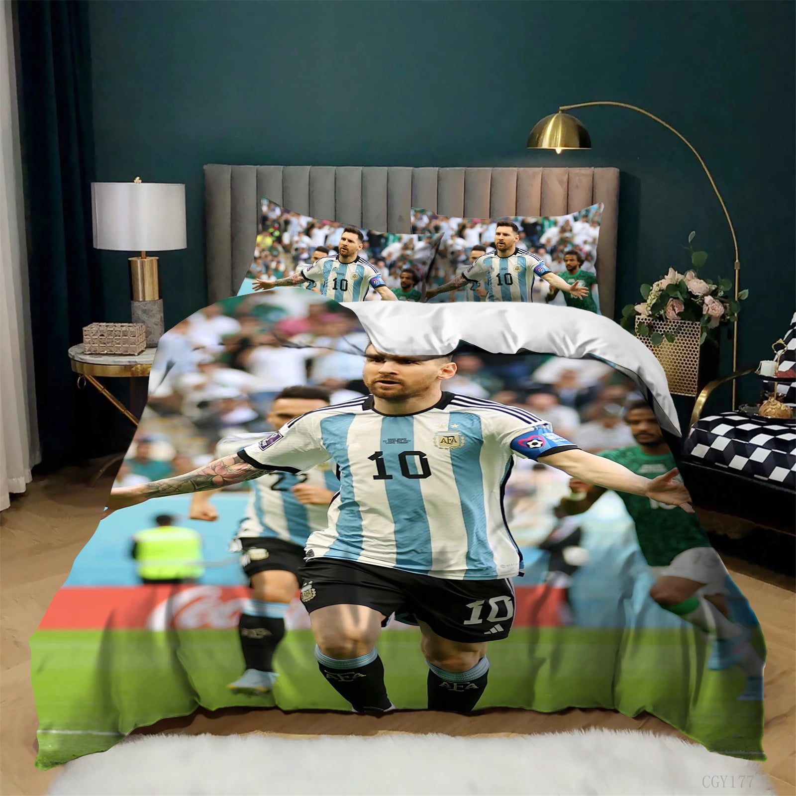 3 Pieces Soccer Star Messi_10 Bedding Set Lightweight Duvet Cover Set ...