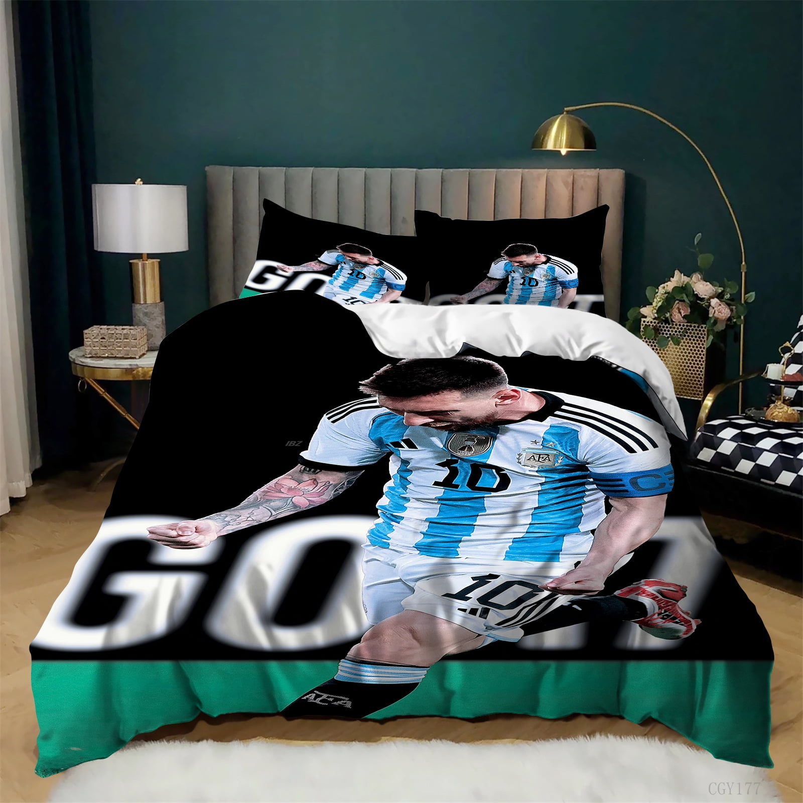 3 Pieces Soccer Star Messi_10 Bedding Set Lightweight Duvet Cover Set ...