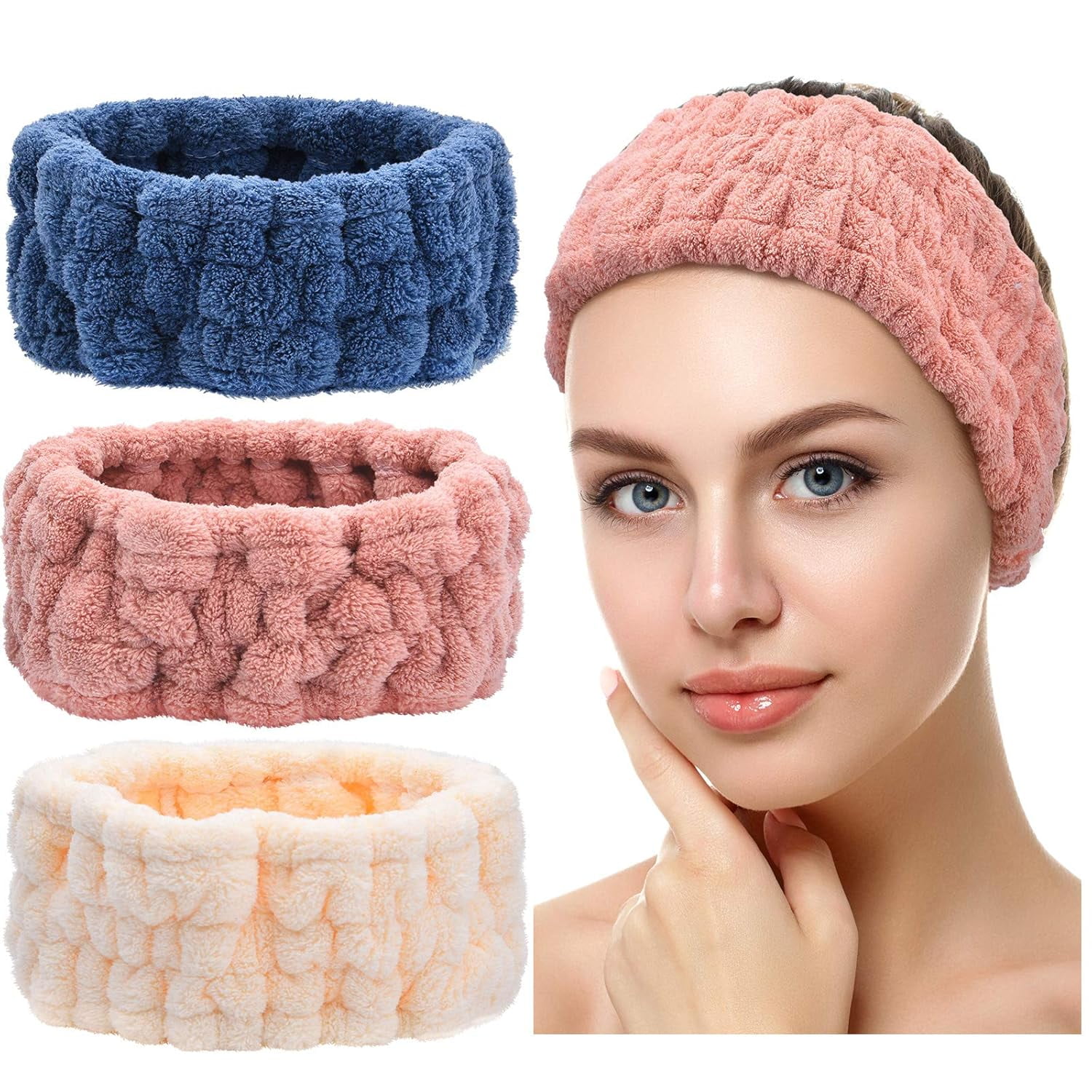 3 Pieces Spa Headband for Women Facial Makeup Headband Soft Terry Cloth ...