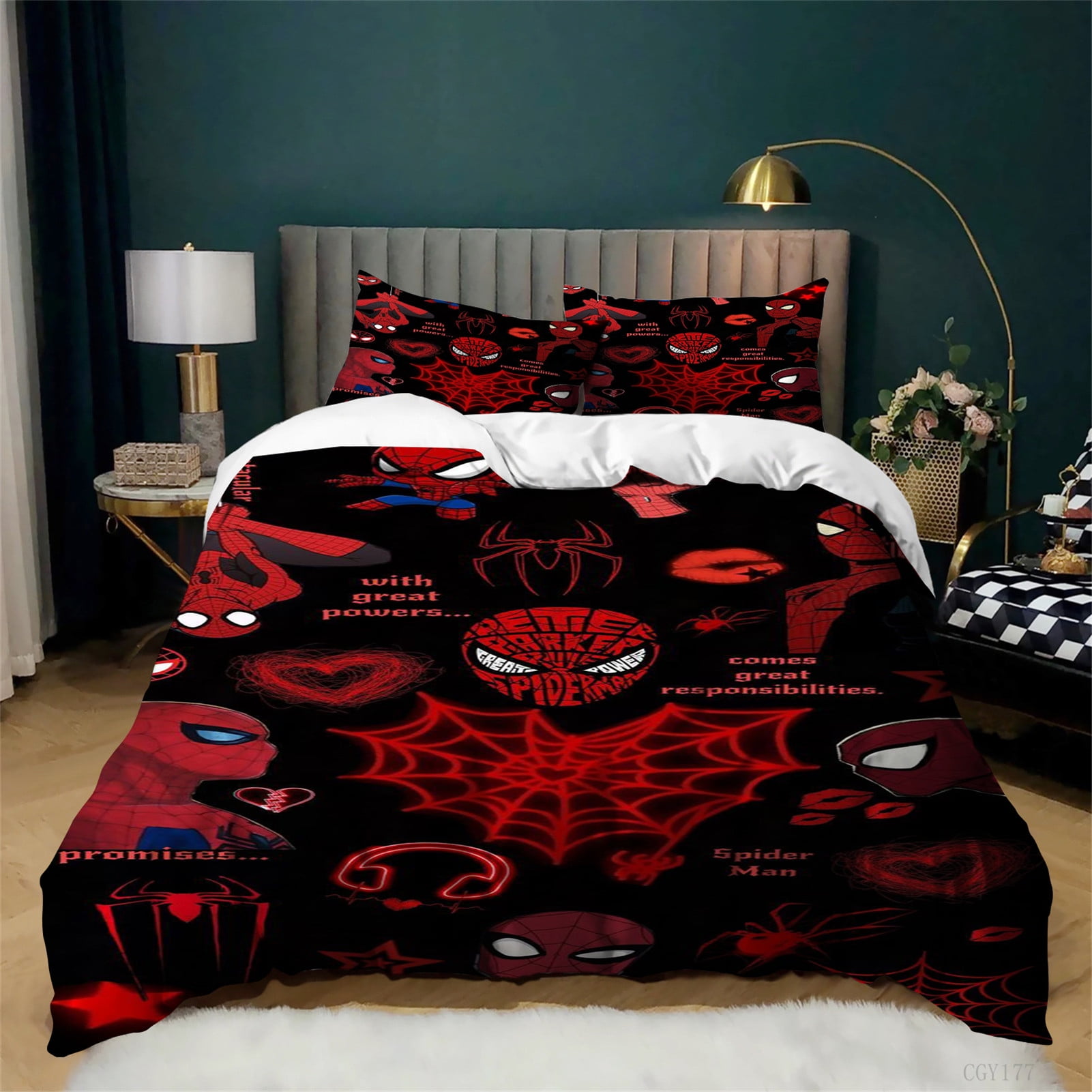 3 Pieces Spider Cool Man Bedding Set All Season Lightweight Duvet Cover ...