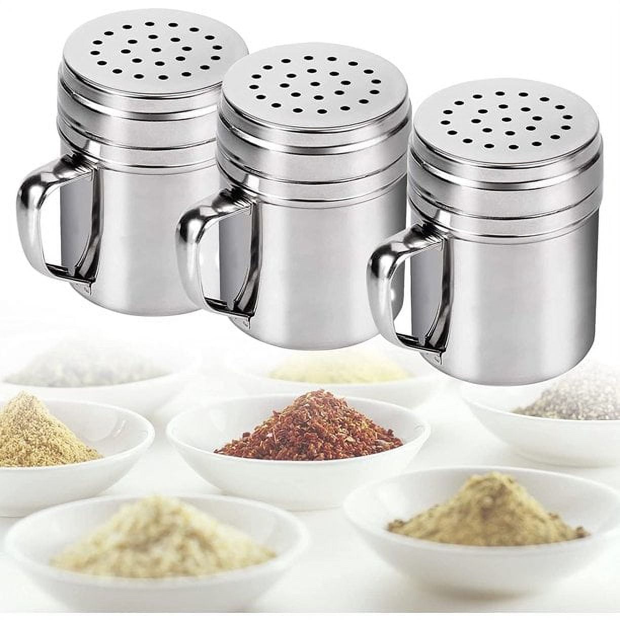 3-Piece Stainless Steel Shaker Set: Dredge, Spice, Powdered Sugar, Salt ...