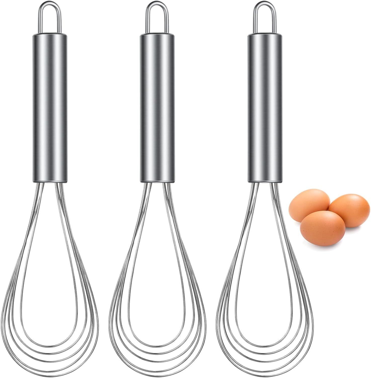 3 Pieces Stainless Steel Kitchen Flat Whisk Set 10 Inch Stainless Steel ...