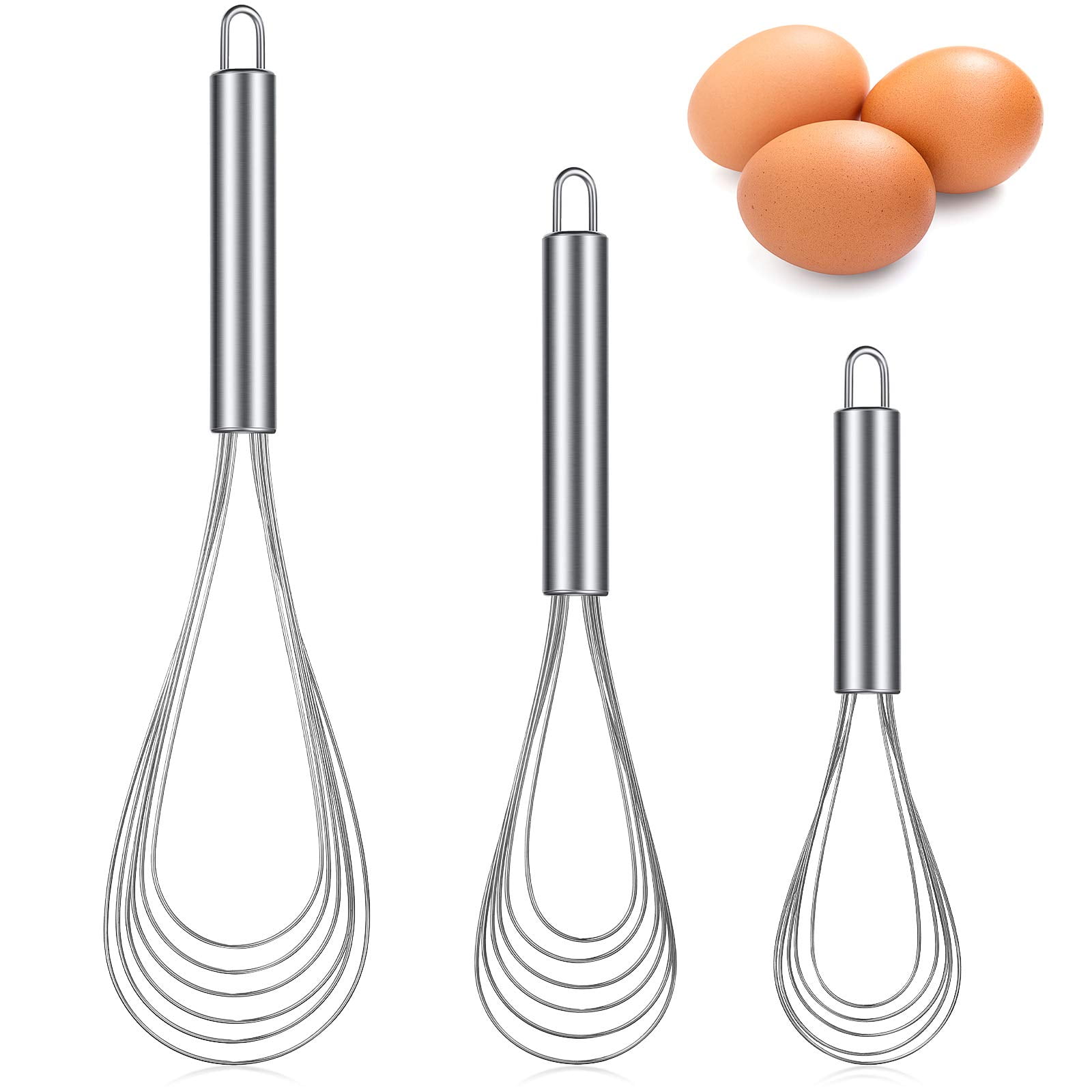 3 Pieces Stainless Steel Kitchen Flat Whisk Set Stainless Steel Flat ...
