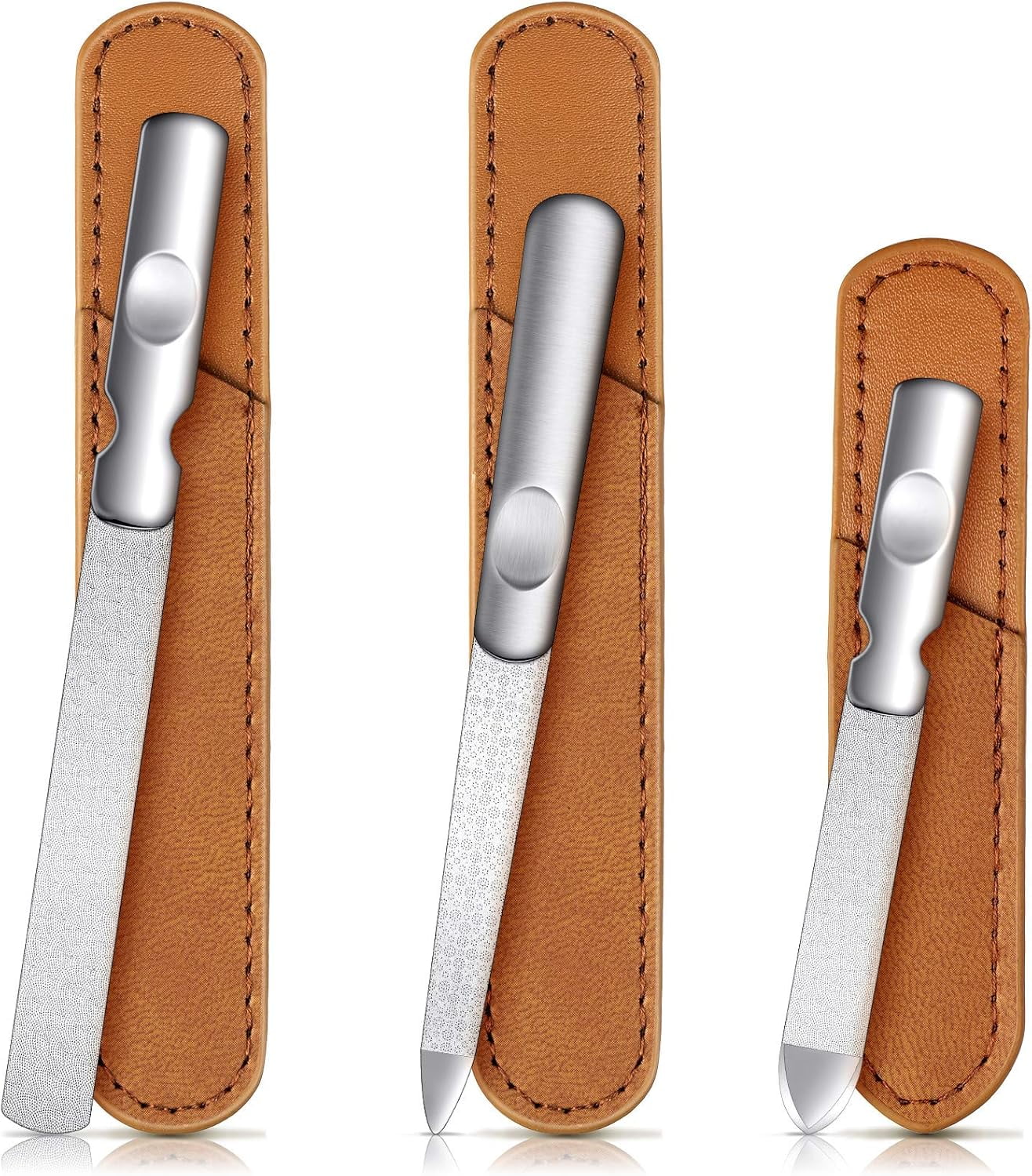 3 Pieces Stainless Steel Nail Files with Leather Case, Double Sided ...