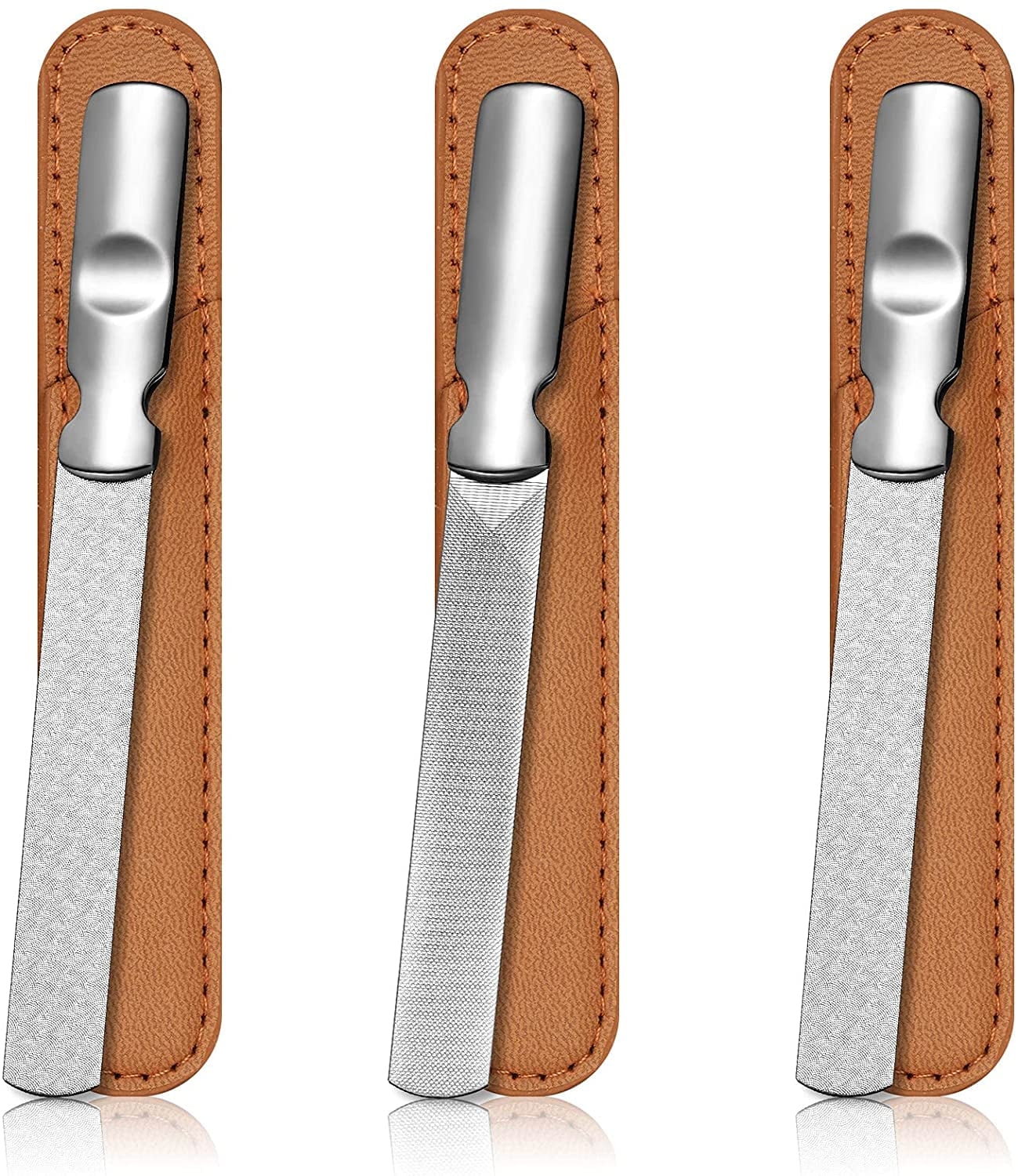 3 Pieces Stainless Steel Nail Files Metal Nail File with Leather Case ...