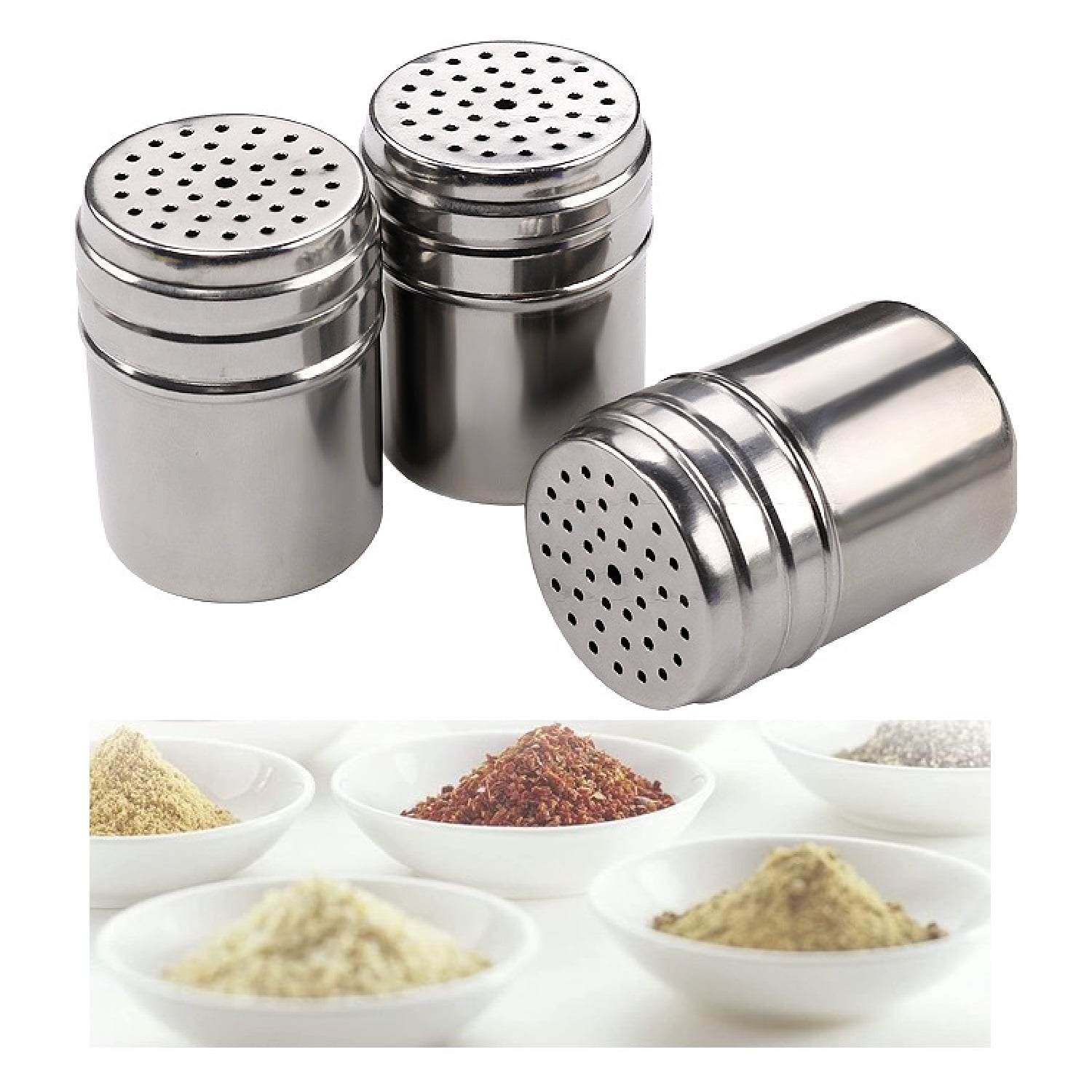 3 Pieces Stainless Steel Salt and Pepper Shaker,Metal Versatile ...
