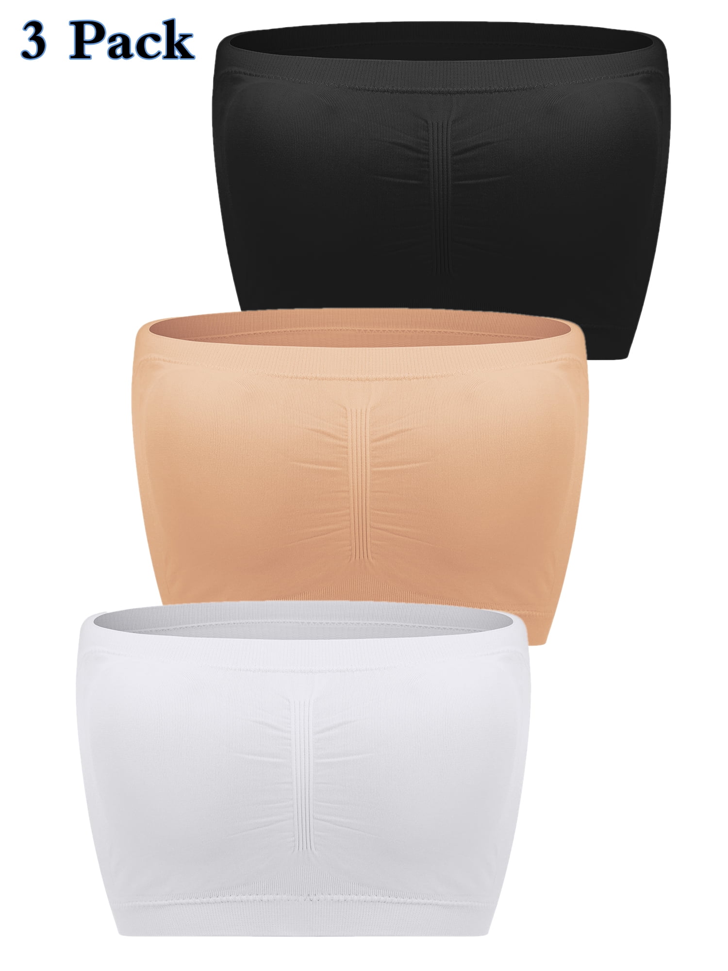 3 Pieces Strapless Bandeau Bra Seamless Bralettes Stretchy Padded Tube ...