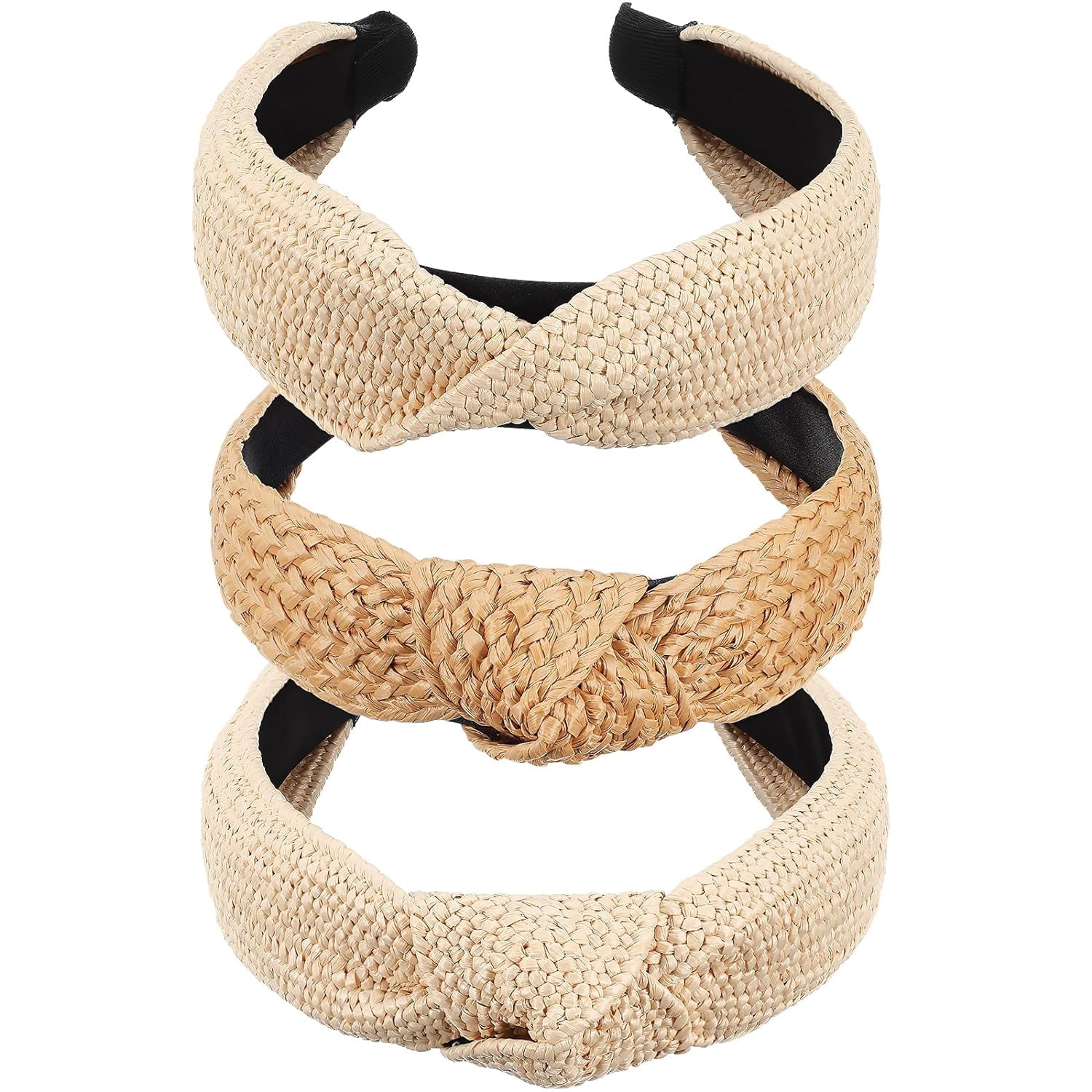 3 Pieces Straw Knotted Boho Headbands - Rattan Twist Hairbands for ...