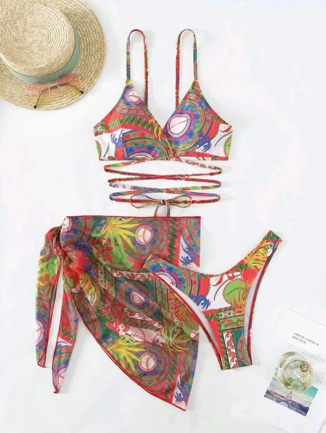 3 Pieces String Bikinis 2024 Women Sexy Swimsuit With Skirt Printed