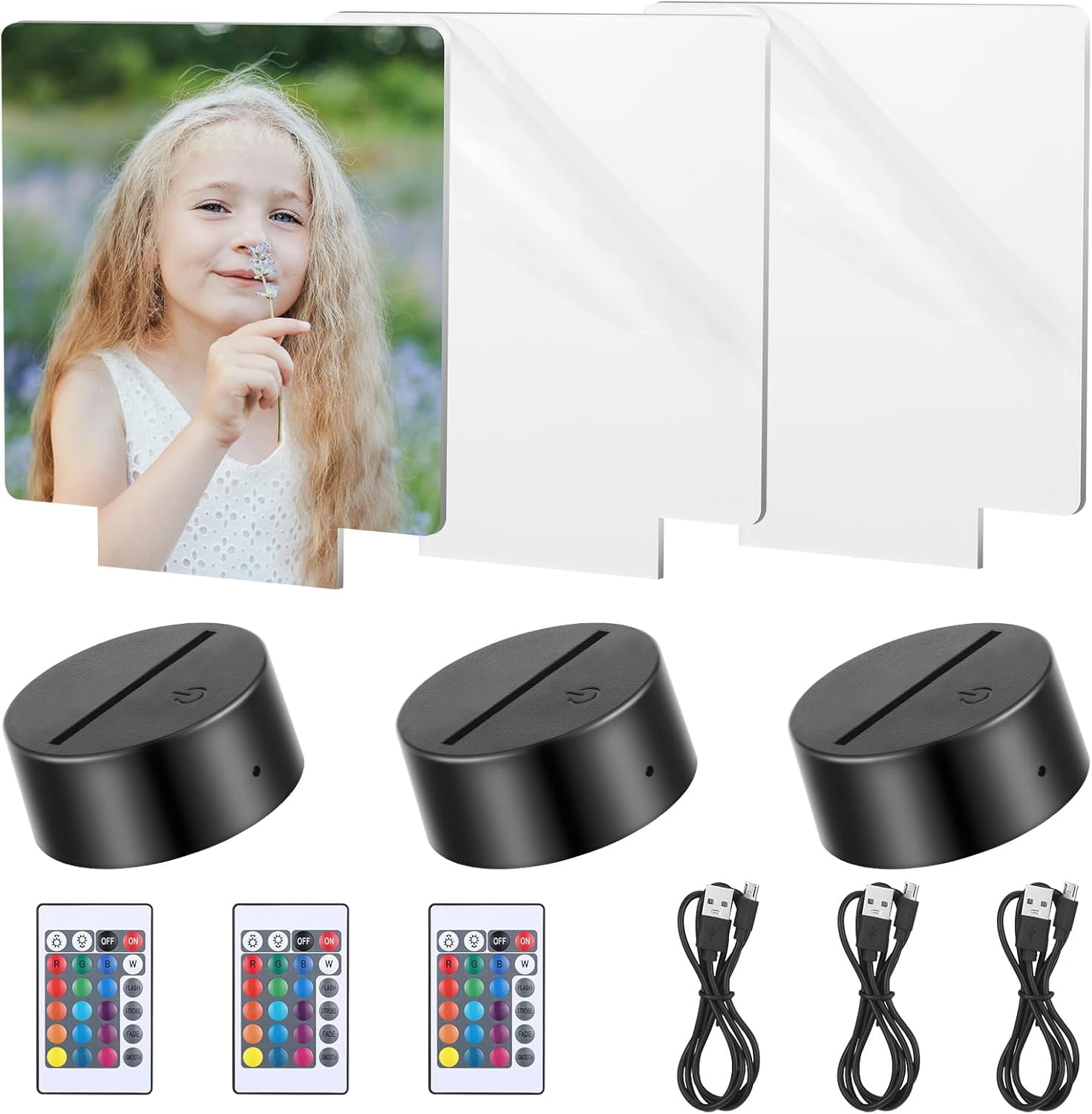 3 Pieces Sublimation 3D Night LED Light Lamp Base with 3 Pcs Clear ...