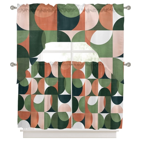 3 Pieces Swag Kitchen Curtains Set, Abstract Geometric, Valance Swag ...