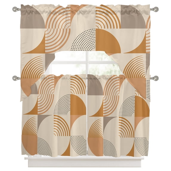 3 Pieces Swag Kitchen Curtains Set, Abstract Modern, Valance Swag ...