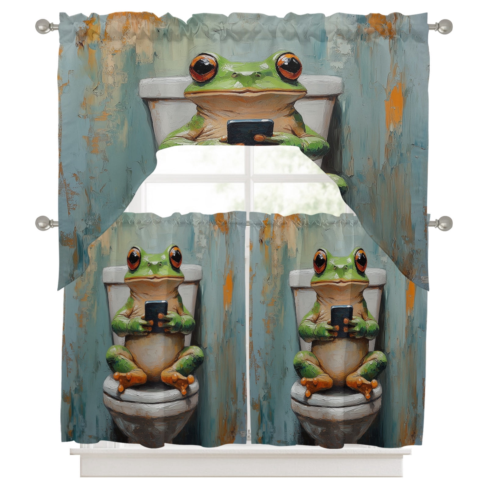 3 Pieces Swag Kitchen Curtains Set, Bathroom Frog Valance Swag & Small ...