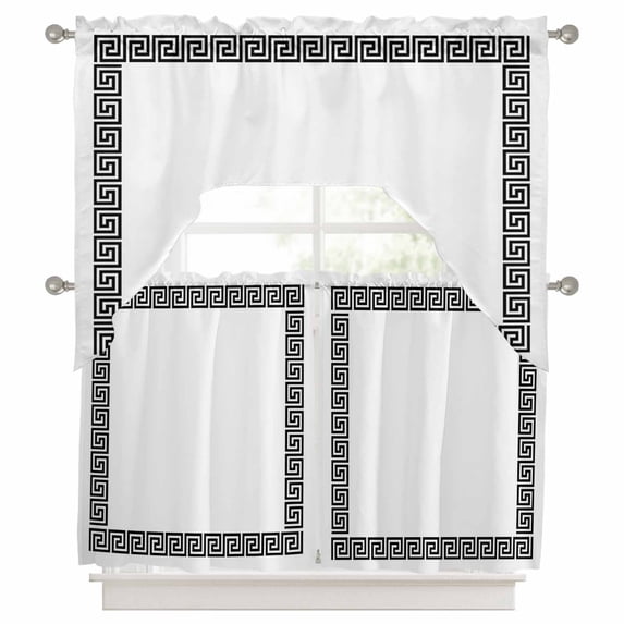 3 Pieces Swag Kitchen Curtains Set, Black Geometric Valance Swag ...