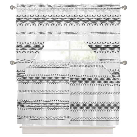 3 Pieces Swag Kitchen Curtains Set, Black White Modern Geometric ...