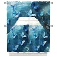 3 Pieces Swag Kitchen Curtains Set, Blue Butterfly Valance Swag & Small ...