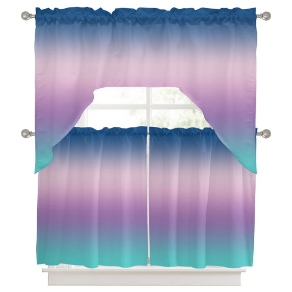 3 Pieces Swag Kitchen Curtains Set, Blue Purple Teal Ombre Cream ...